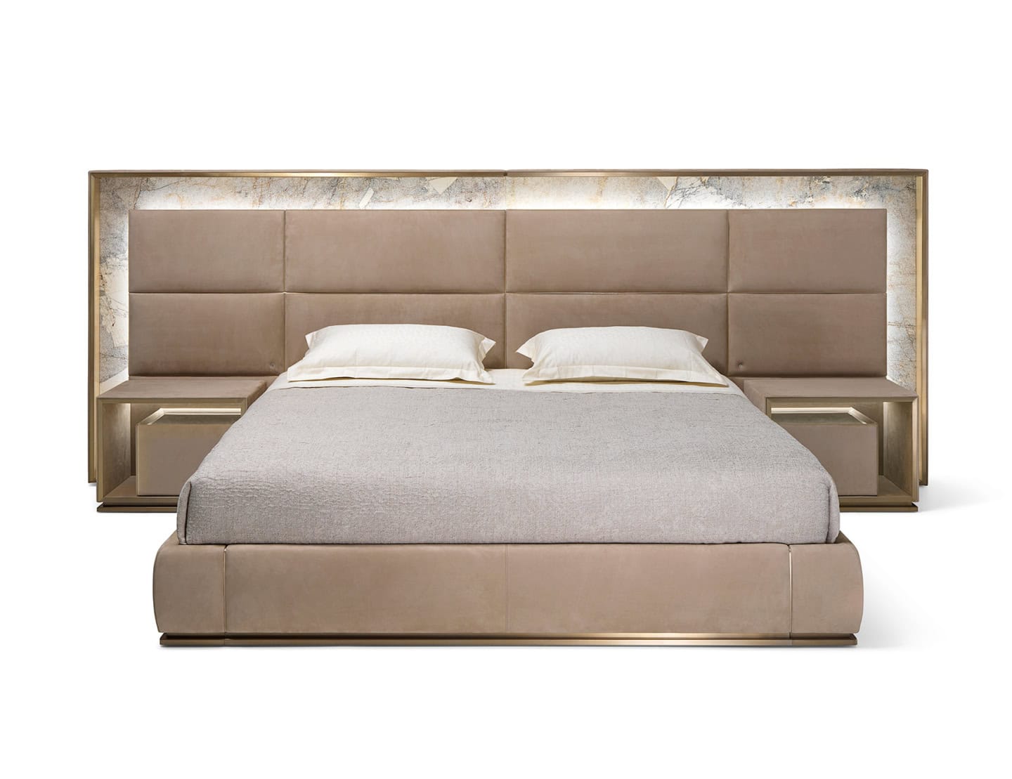 Aubade Bedroom Bed in Beige Leather | Visionnaire | Nella Vetrina