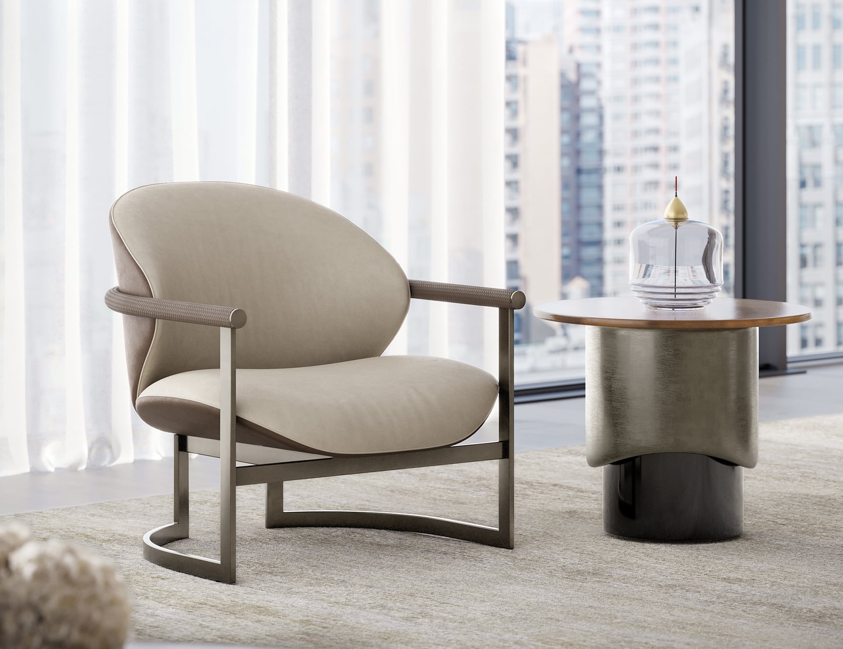 Flora Lounge Chair in Beige Leather | Nella Vetrina