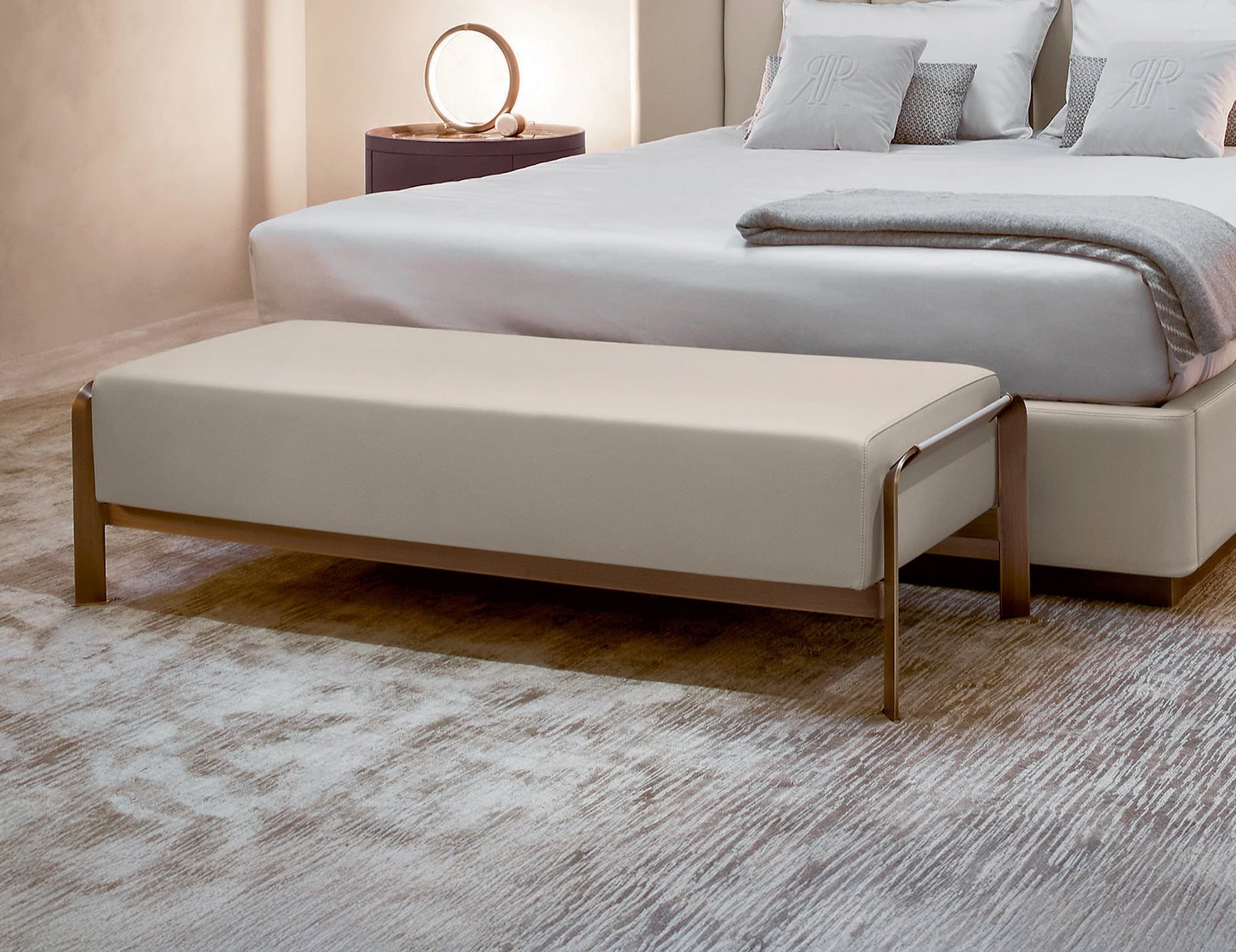 Nella Vetrina Rugiano Arthur 3073/152 Upholstered Fabric in Cream Bench